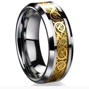 Accessories | Gold Dragon Scroll Inlay In A Silver Comfort Band | Poshmark